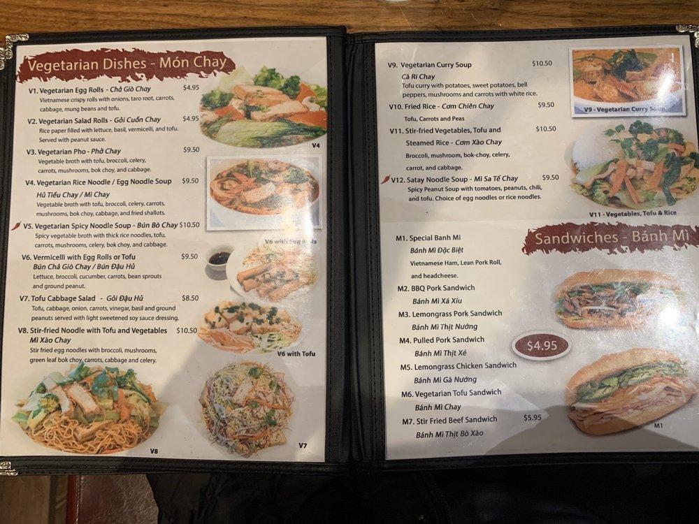 Menu at Pho Vi Van restaurant, Vancouver