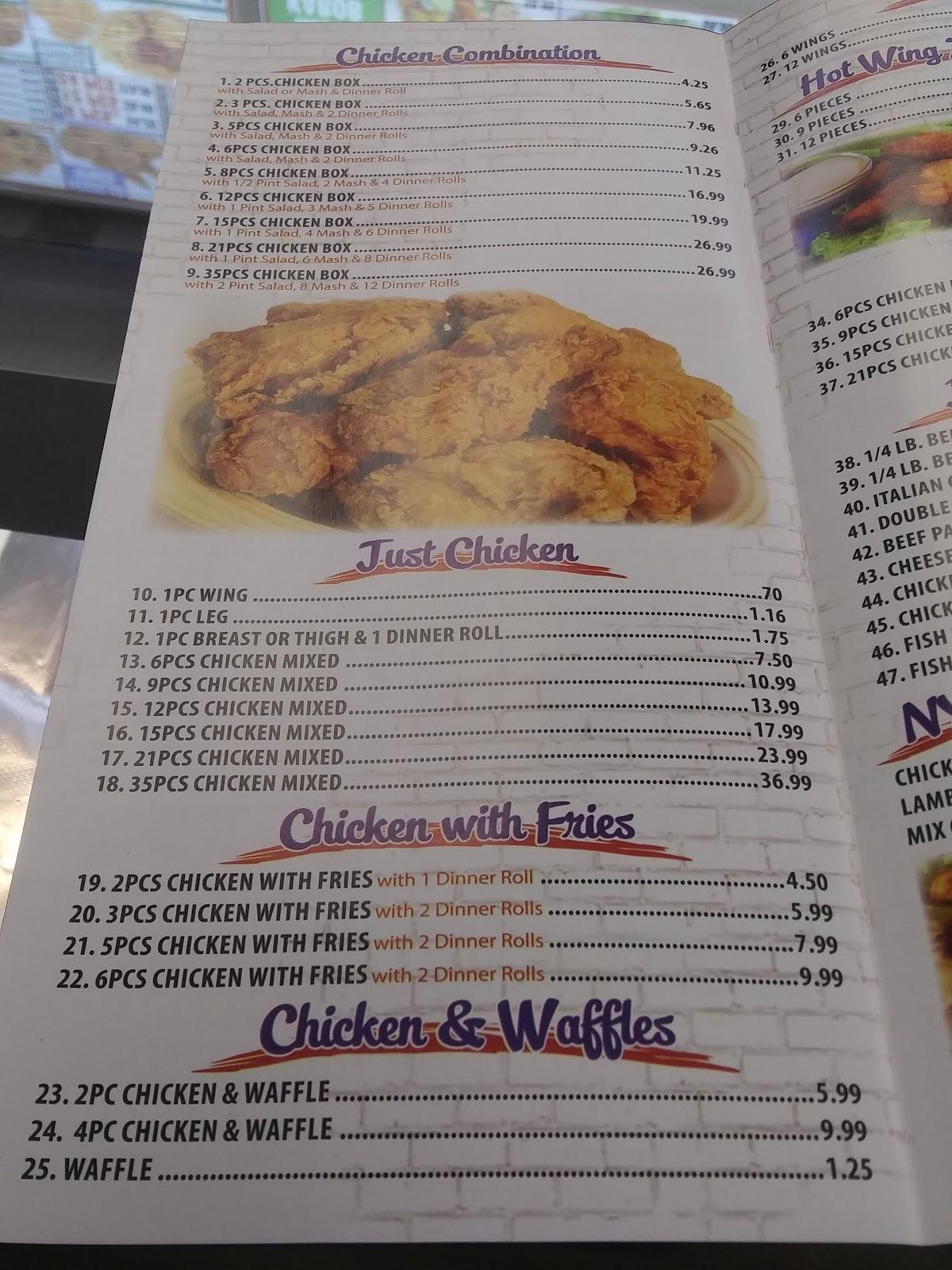 Menu at Royal Fried Chicken restaurant, Schenectady