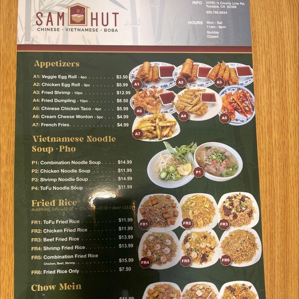 Menu at Sam Hut restaurant, Calimesa