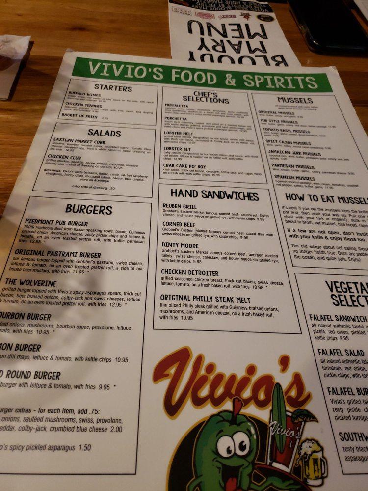 Menu at Vivio's Detroit Eastern Market pub & bar, Detroit