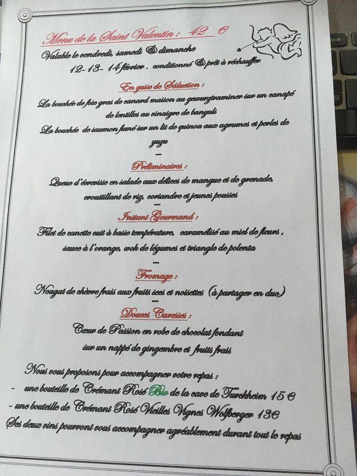 Menu au Auberge Au Cheval Blanc restaurant, Hésingue