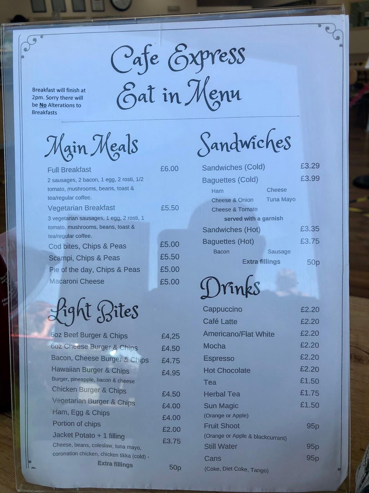 Menu at Ascona Cafe Express, Crossgates, Llandrindod Wells, Llanbadarn Fawr