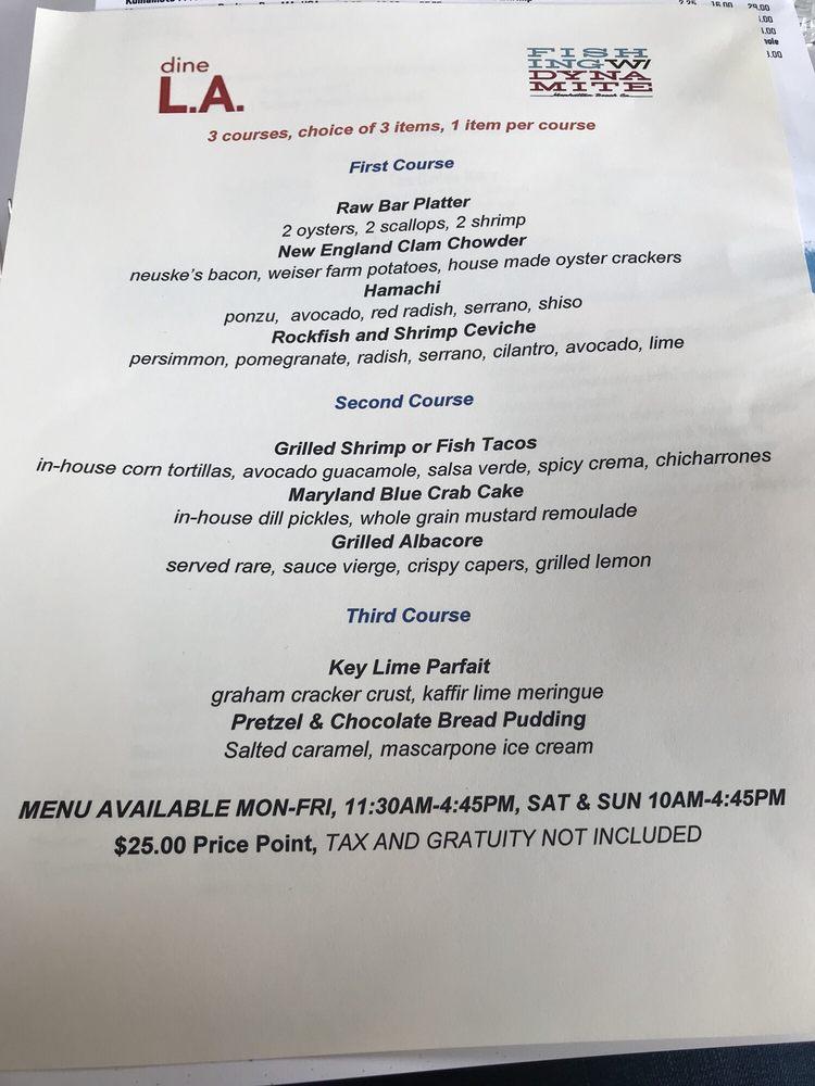Menu at Fishing With Dynamite pub & bar, Manhattan Beach