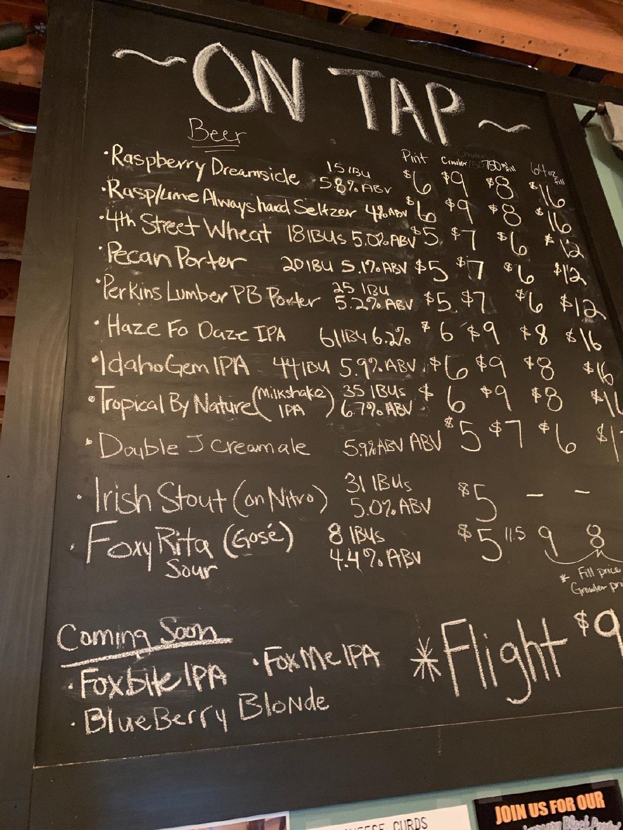 Menu at Foxhole Brewhouse pub & bar, Willmar