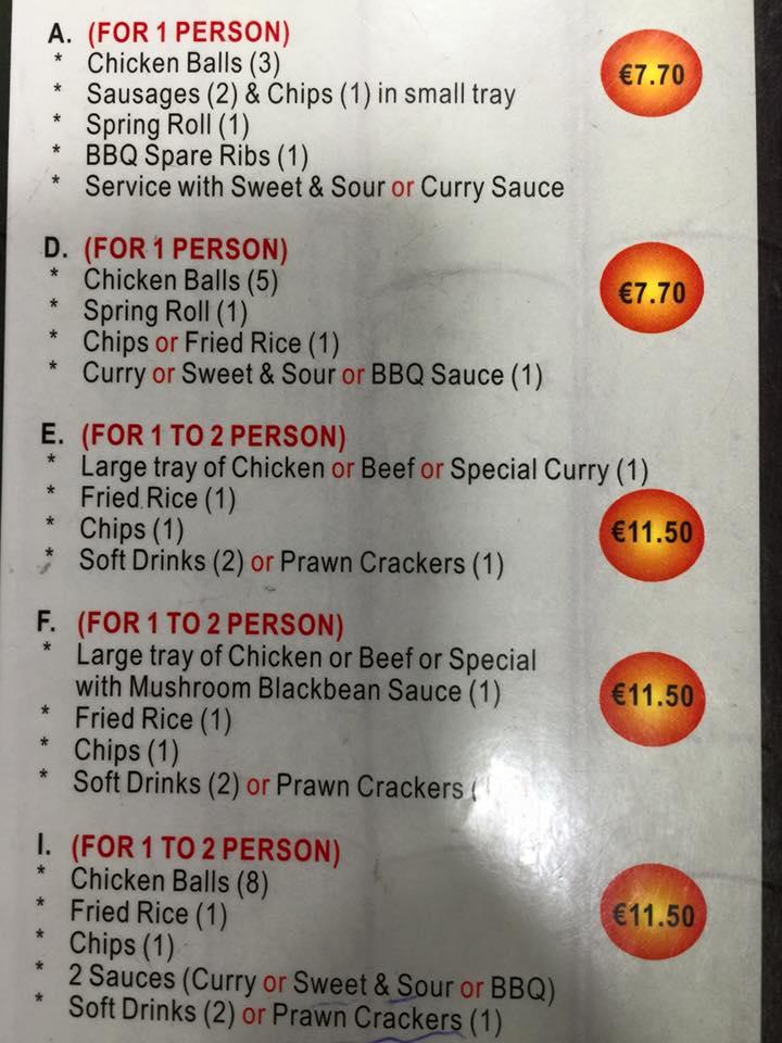 Menu at Good luck Chinese Inchicore Dublin restaurant, Dublin