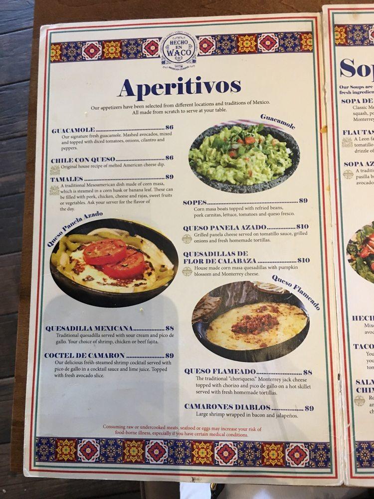 Menu at Hecho En Waco Mexican Cuisine restaurant, Waco