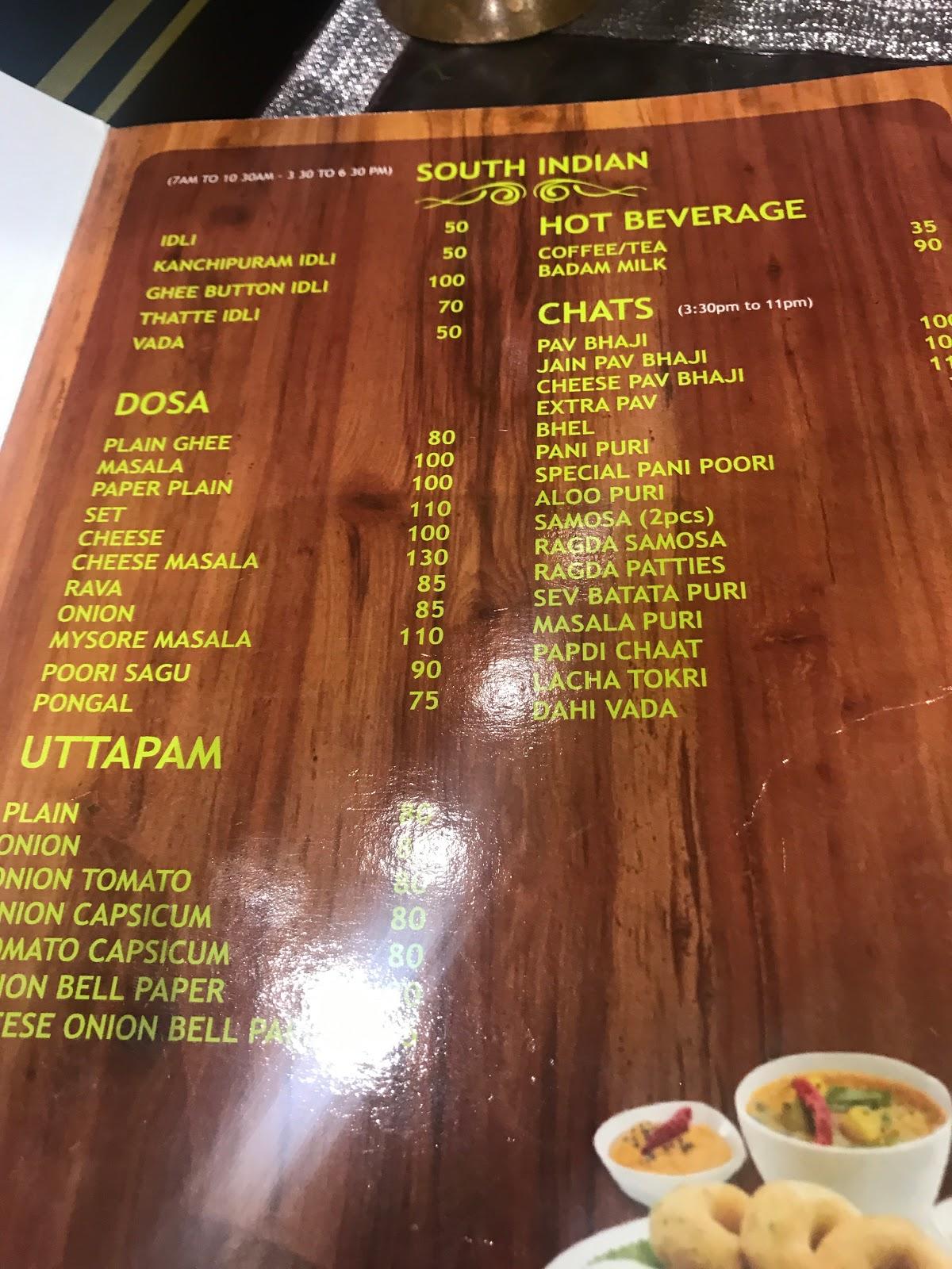 Menu at Jalpaan Veg Restaurant, Tirupati