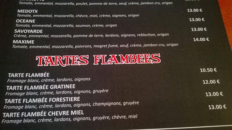 Menu at Maxime restaurant, Biarritz