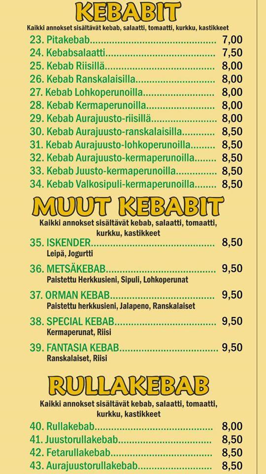 Menu at Nefis Pizza & Kebab & Grilli restaurant, Iisalmi