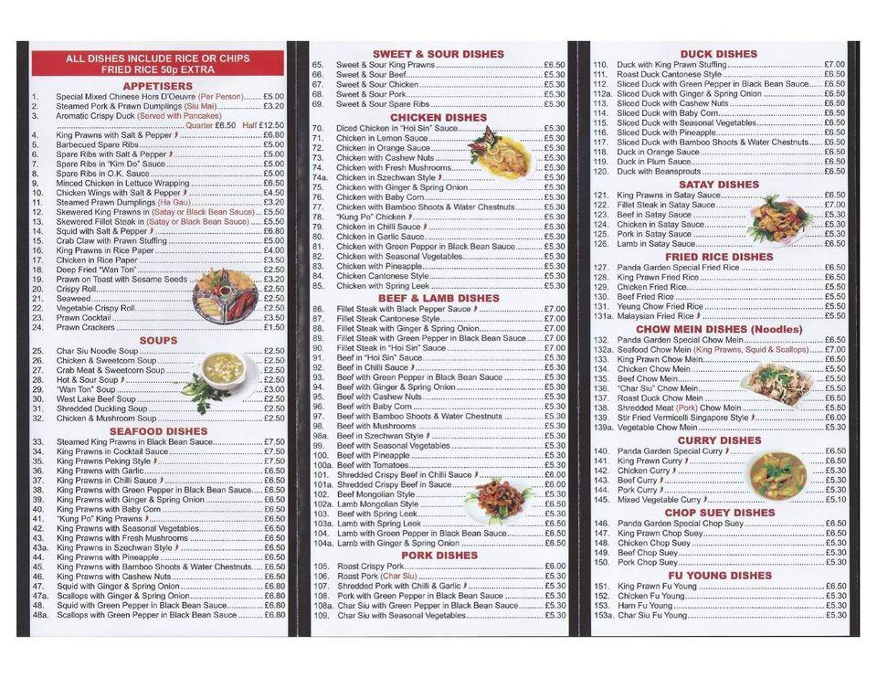 Menu at Panda Garden Restaurant & Takeaway, Ruthin