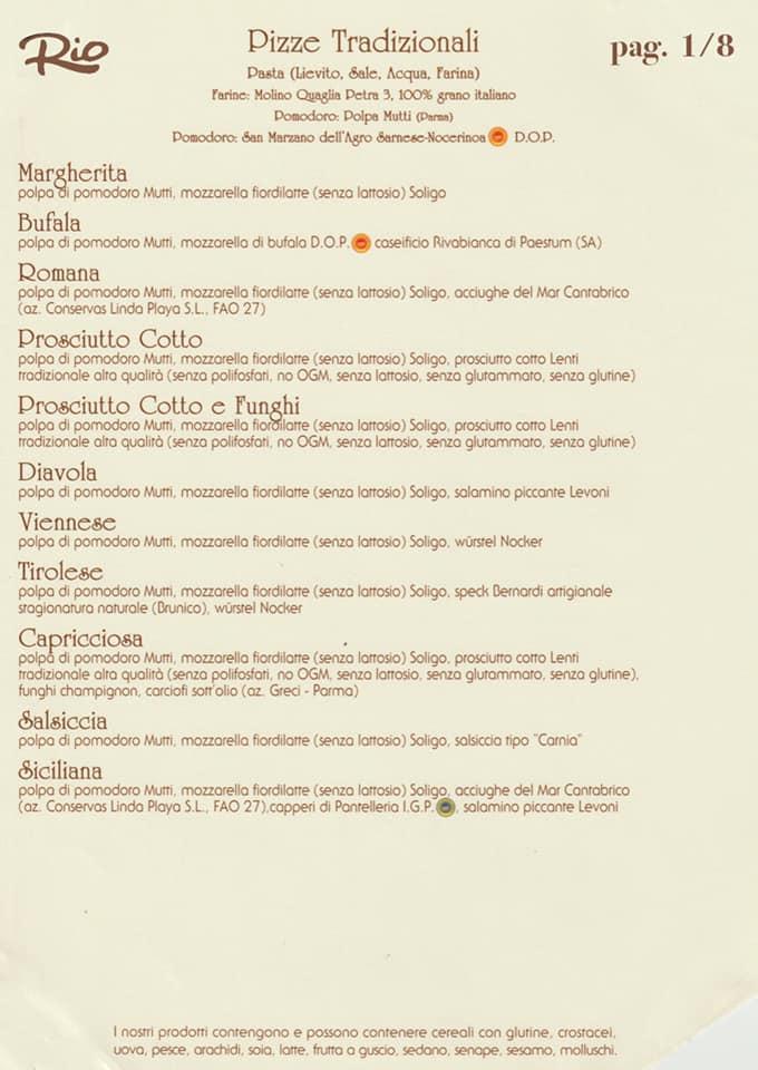 Menu da Ristorante Pizzeria Rio, San Vendemiano