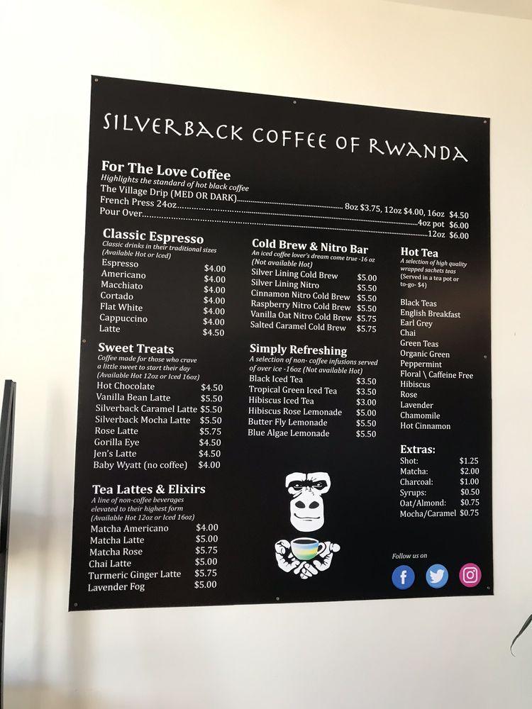 Menu at Silverback Coffee of Rwanda cafe, Los Angeles, 400 S Hope St