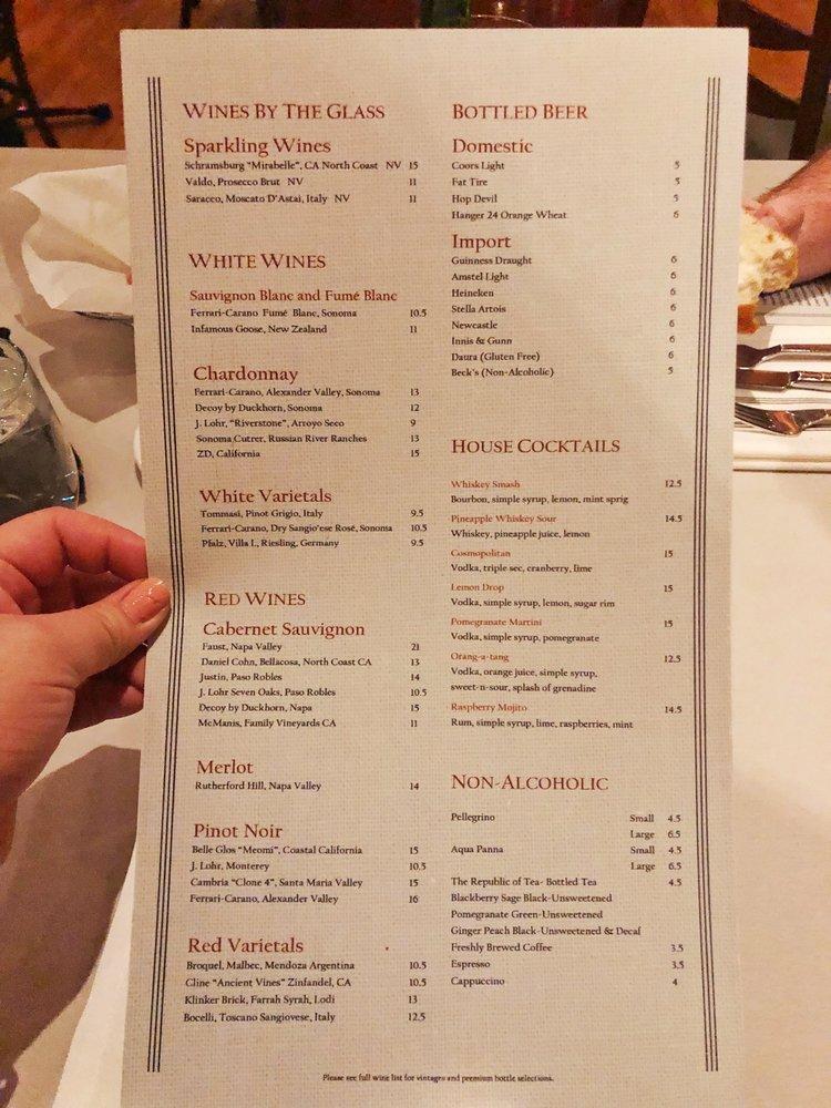 Menu at Table 34 restaurant, Las Vegas