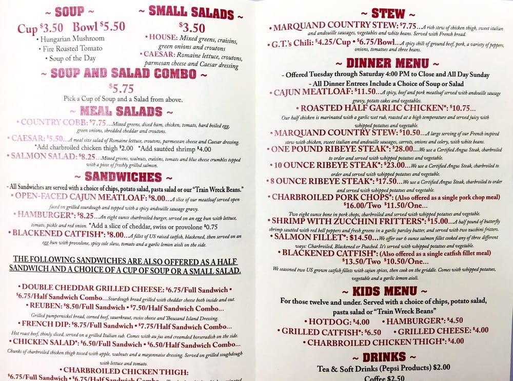 Menu at The Depot Cafe, Fredericktown