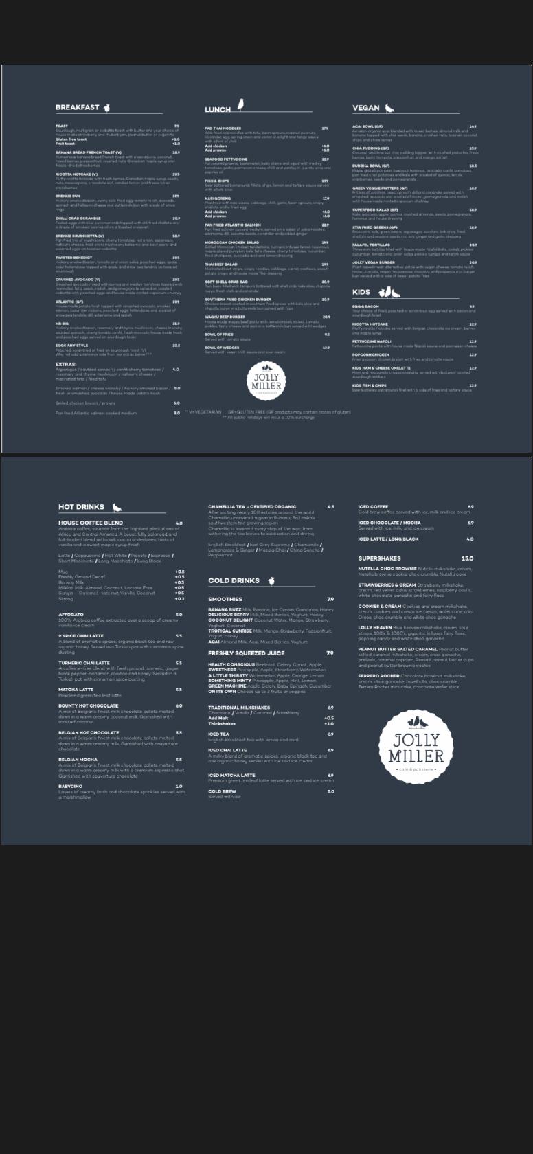 Menu at The Jolly Miller Cafe Bundoora, Bundoora