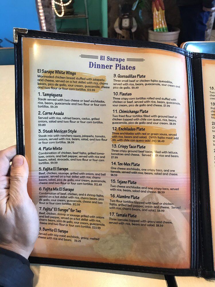 Menu at El Sarape restaurant, Little River-Academy