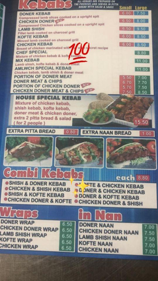 Menu at Amlwch Kebab & Burger & Pizza House pizzeria, Amlwch