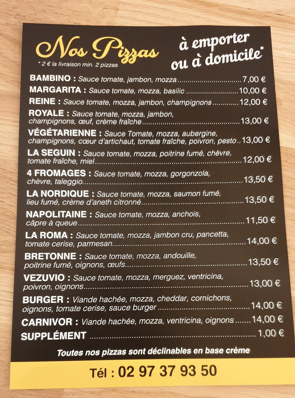 Menu at Chez fabio restaurant, Saint-Pierre-Quiberon