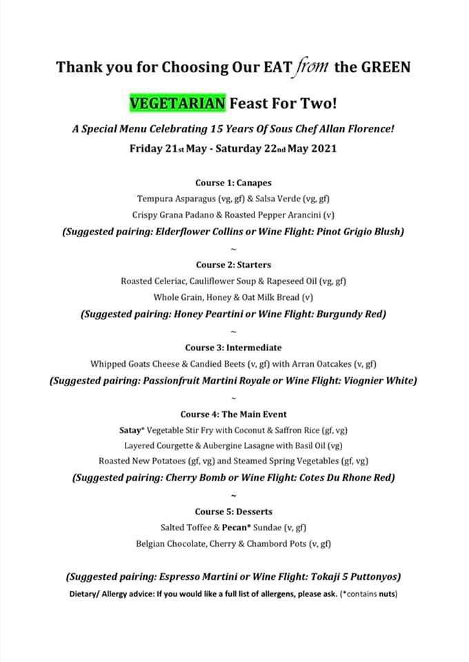 Menu at Eat On The Green restaurant, Pitmedden