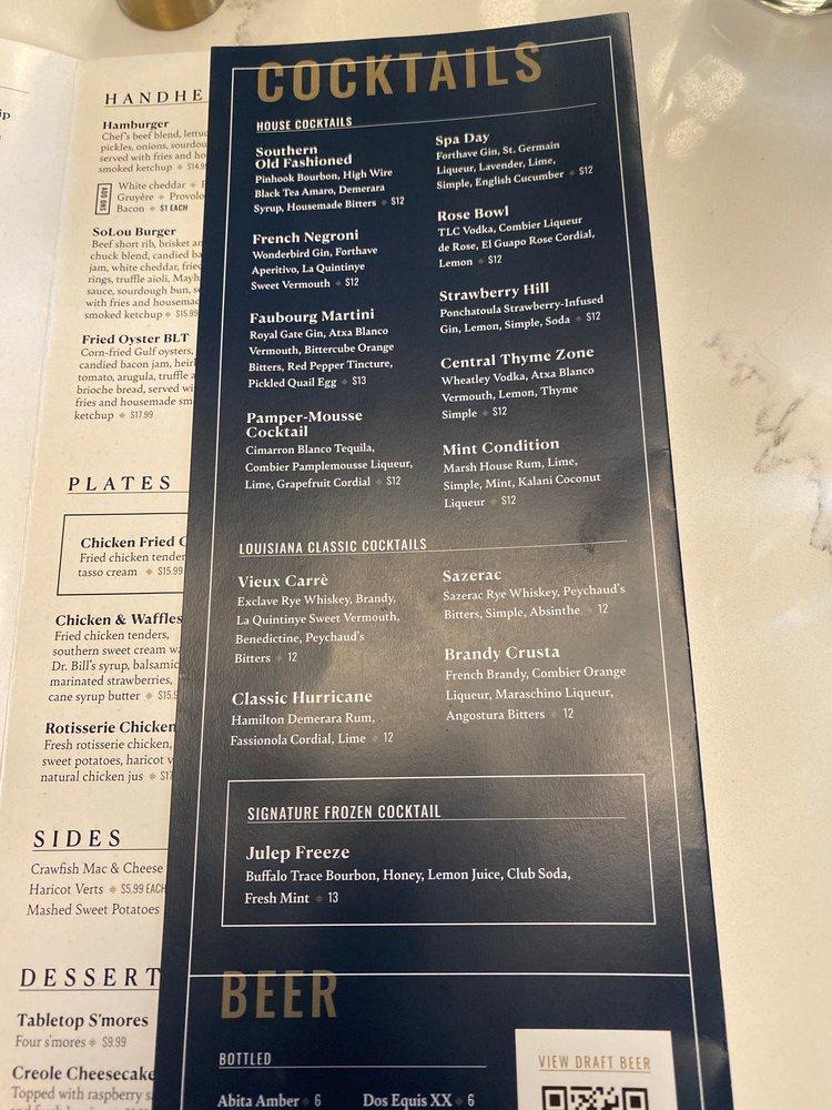 Menu at SoLou restaurant, Baton Rouge