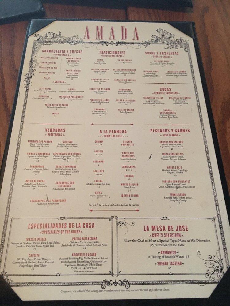 Menu at Amada pub & bar, Philadelphia