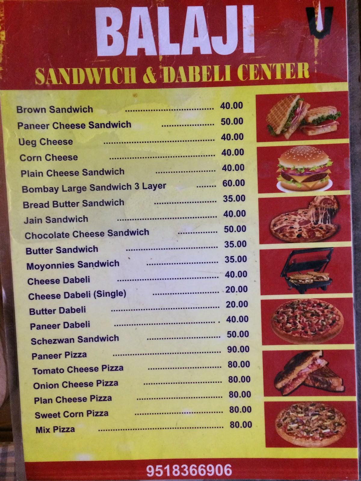 Menu at Balaji Pizza and Sandwiches, Aurangabad