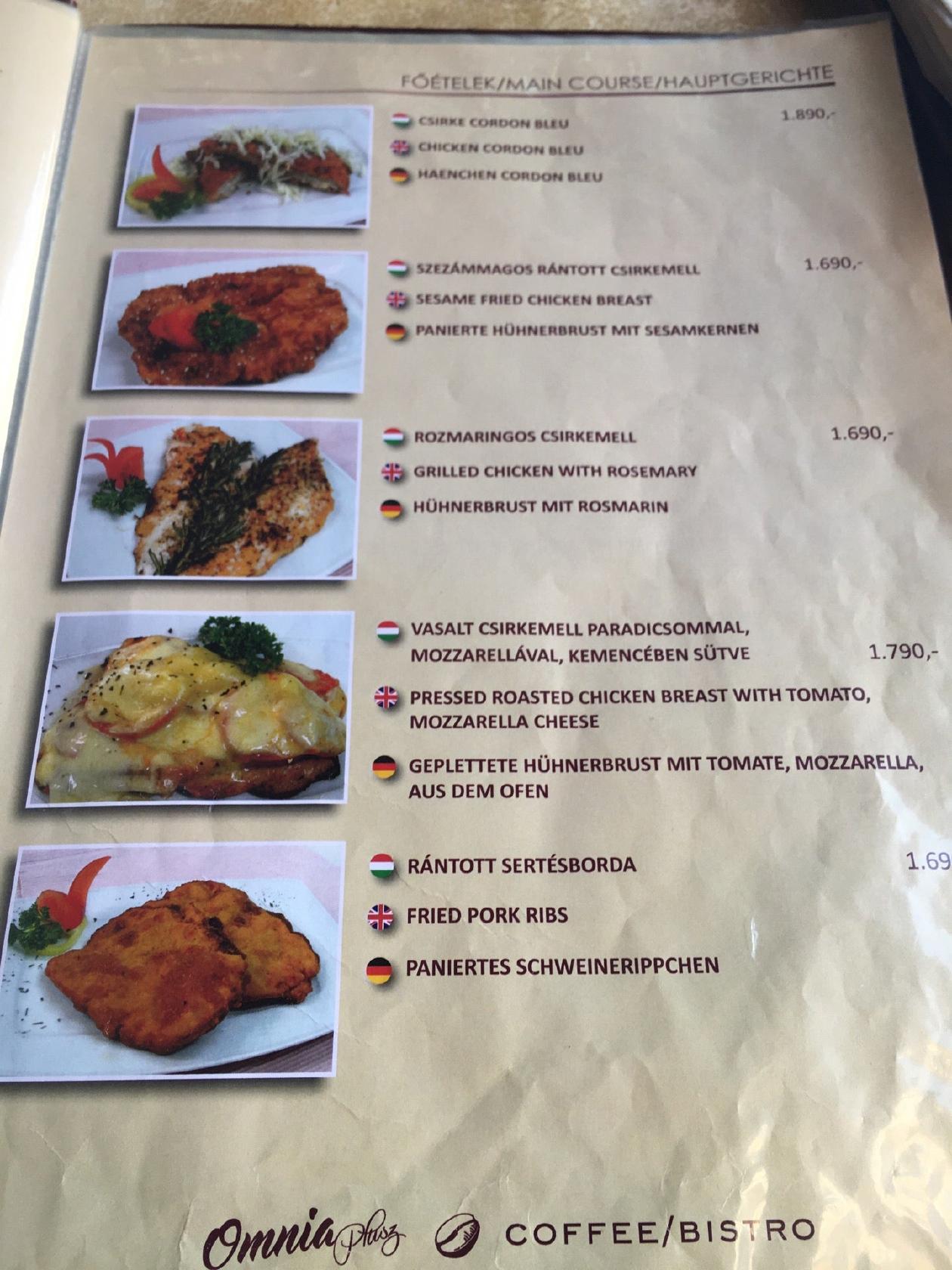 Menu at Rub and Roll restaurant, Budapest