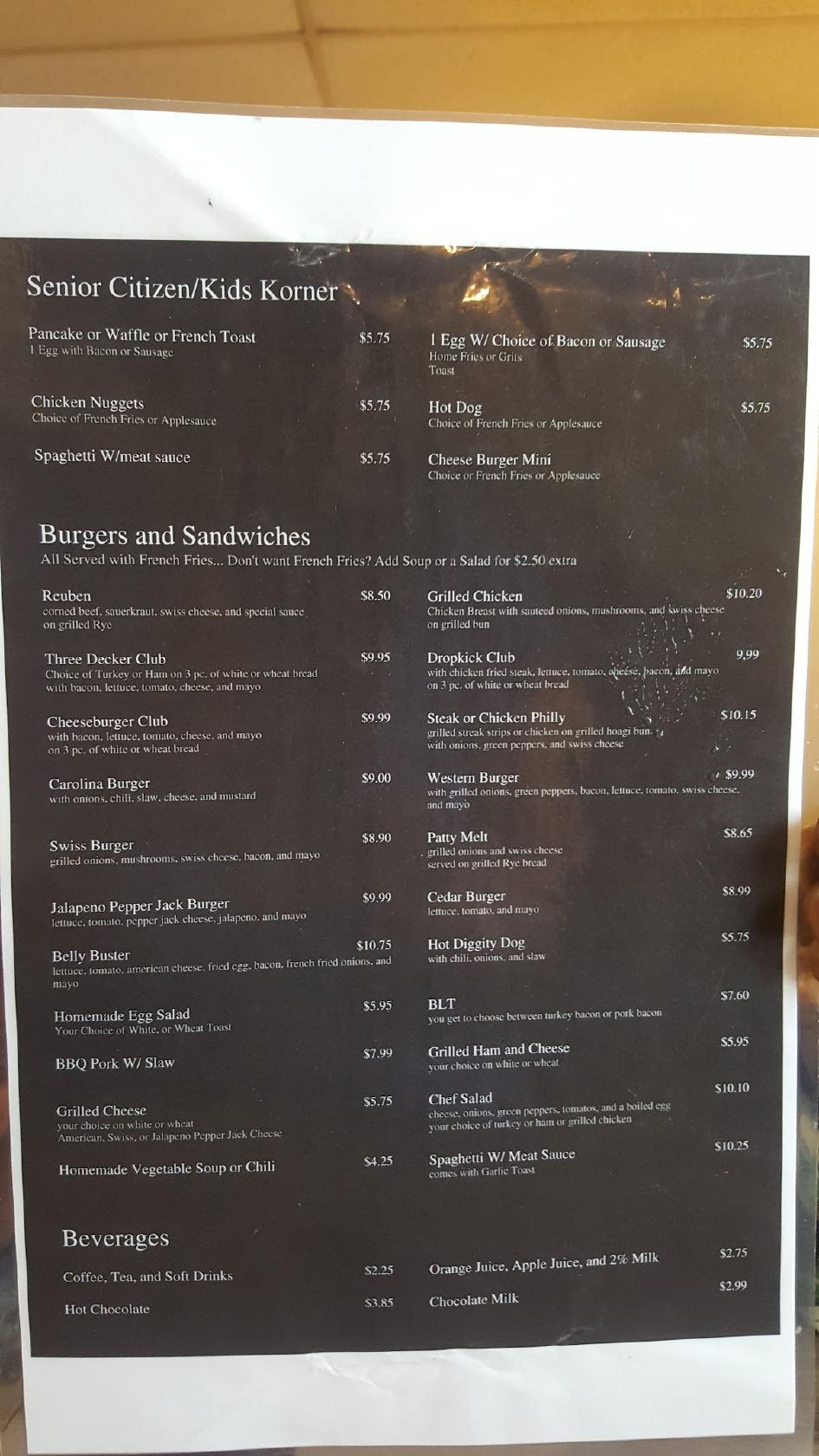 Menu at Cedar Point Restaurant, Spring Lake