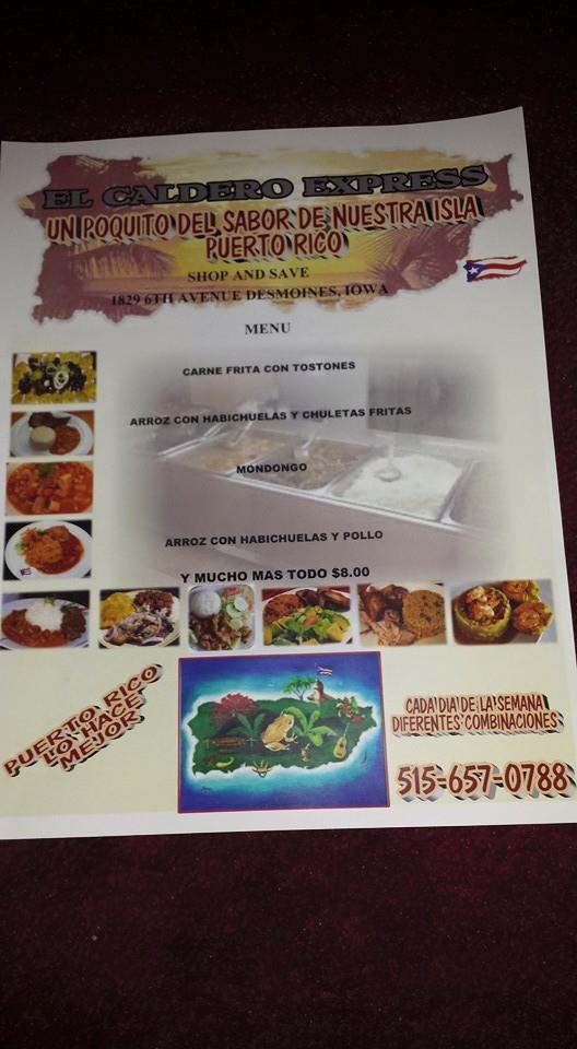 Menu at El Caldero Express restaurant, Des Moines