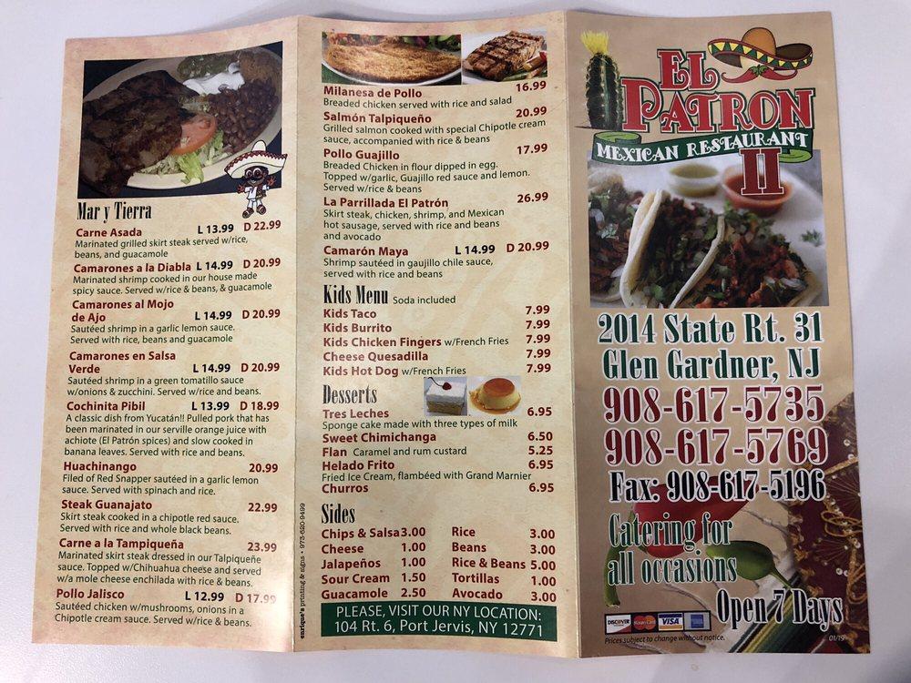 Menu at El Patron Mexican Restaurant, Glen Gardner