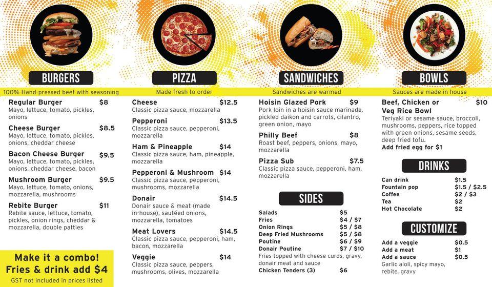 Menu at Foam Fighters restaurant, Edmonton
