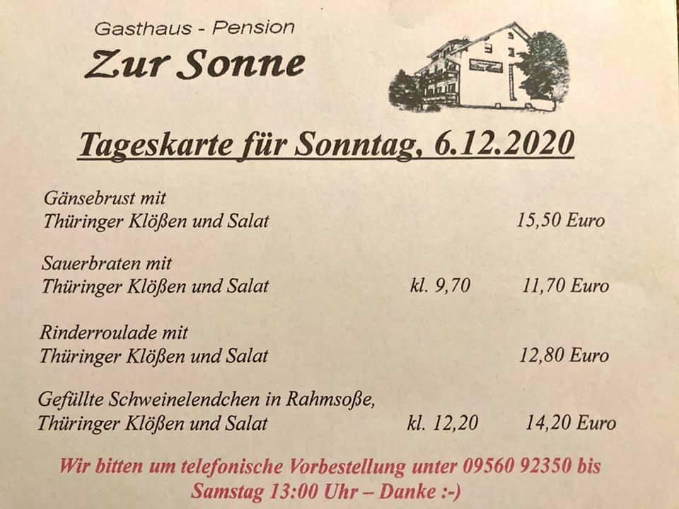 Speisekarte von Michael Hanft Gaststätte u. Pension zur Sonne ...