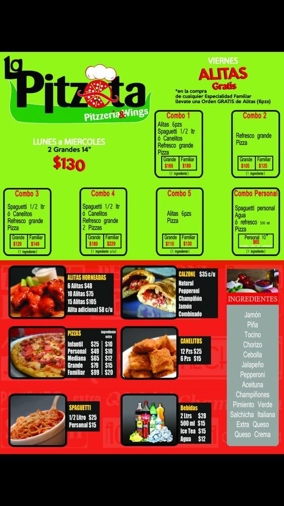 Carta de pizzería La pizzota, Monterrey