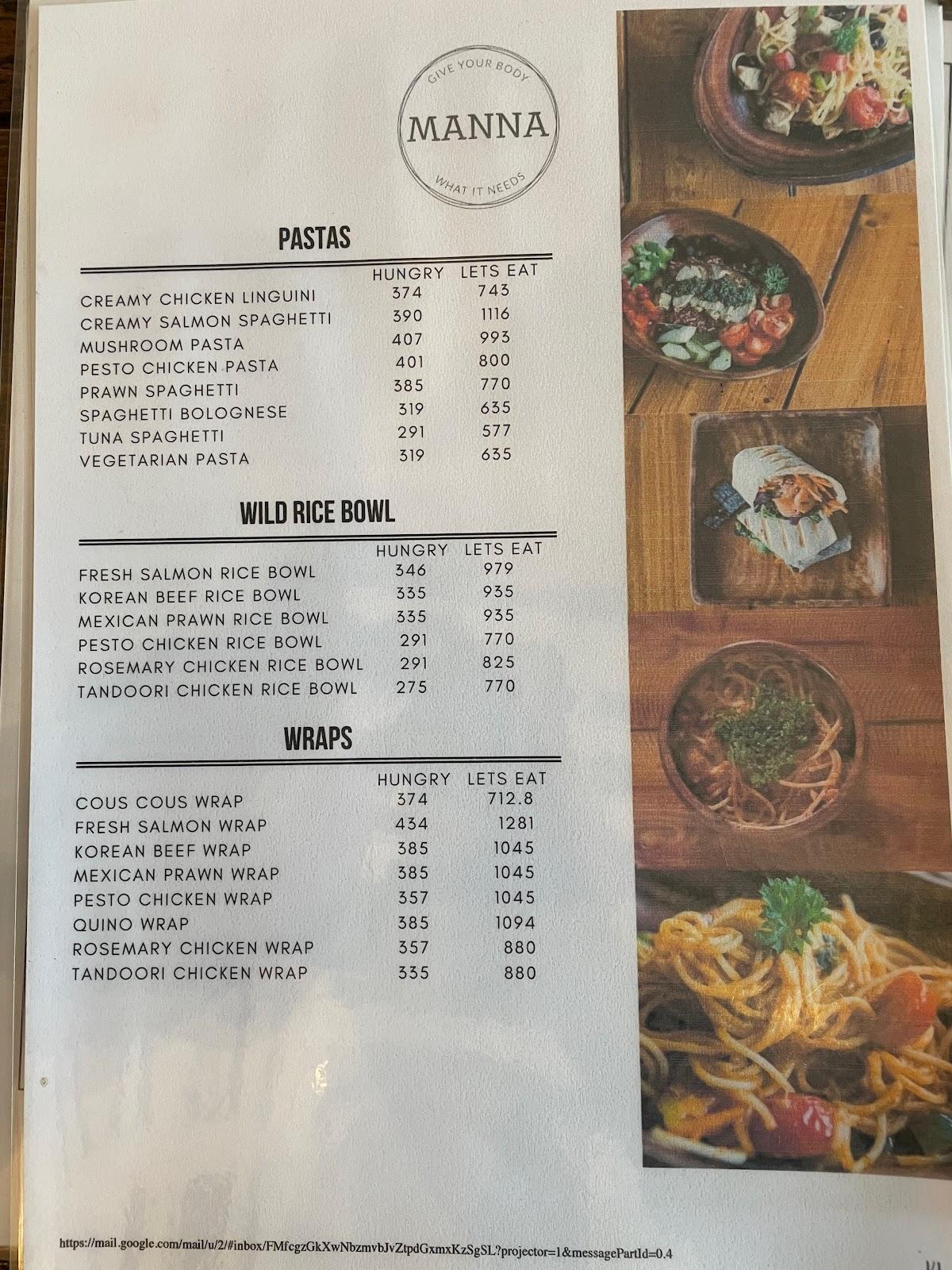 Menu at MANNA Philippines restaurant, Cainta, 50 Marikina-Infanta Hwy