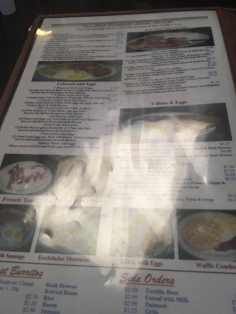 Menu at New Clock Restaurant, El Paso
