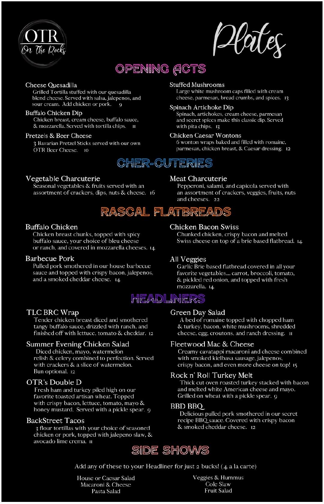 Menu at On The Rocks- OTR Harrison pub & bar, Harrison