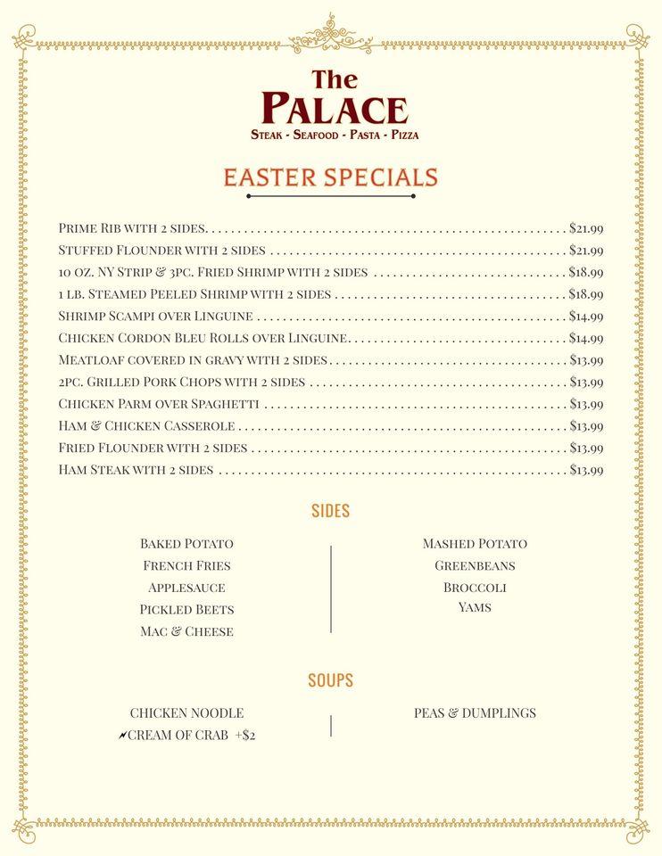 Menu at The Palace steakhouse, Milford