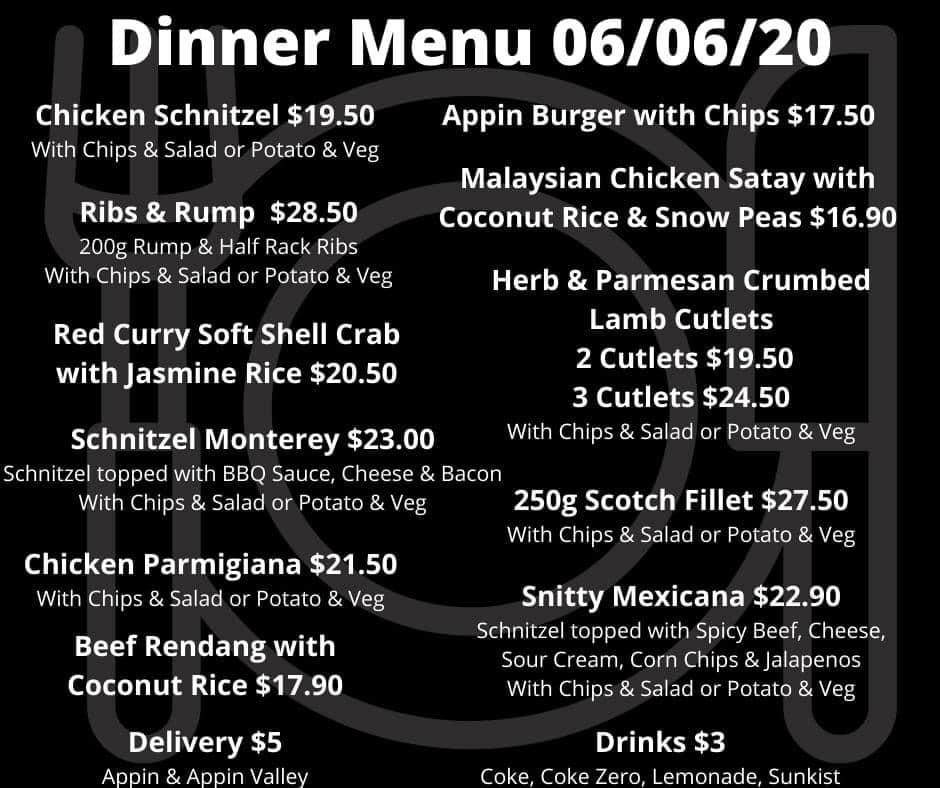 Menu at Appin Hotel pub & bar, Appin
