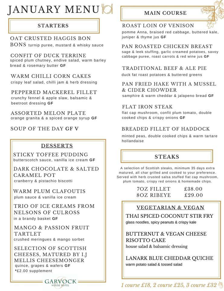 Menu at Garvock House Hotel restaurant, Dunfermline