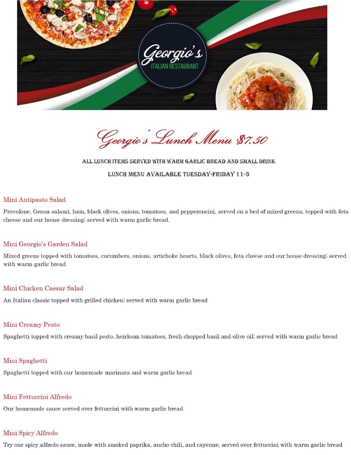 Menu at Georgio's restaurant, Berryville