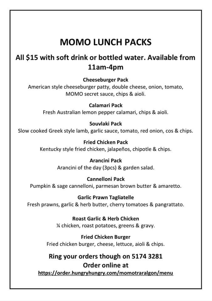 Menu at MOMO Traralgon restaurant, Traralgon