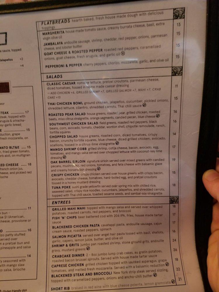 Menu at Park Tavern restaurant, Severna Park