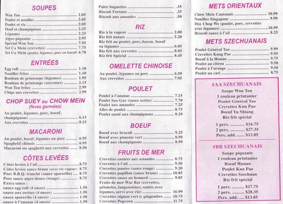 Menu at Restaurant Buffet Sai-Woo, Sorel