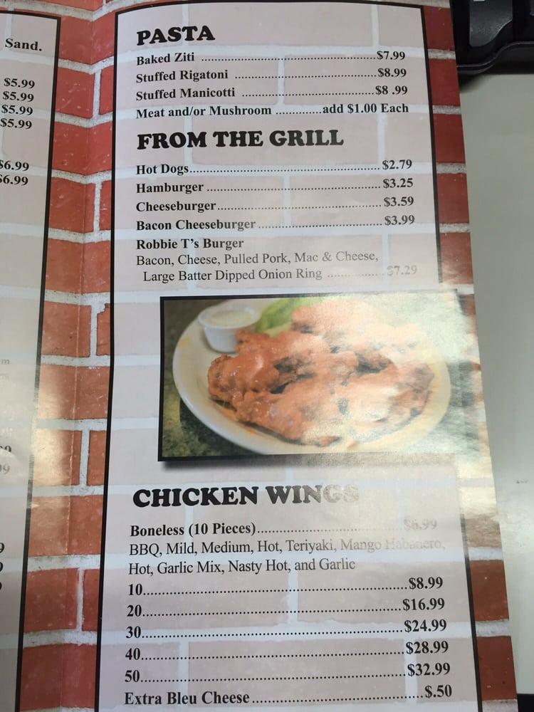 Menu at Robbie T's Pizza pizzeria, Jamesville