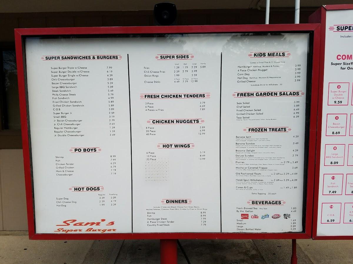 Menu at Sam's Super Burger restaurant, Grand Bay, 8789 Grand Bay Wilmer Rd