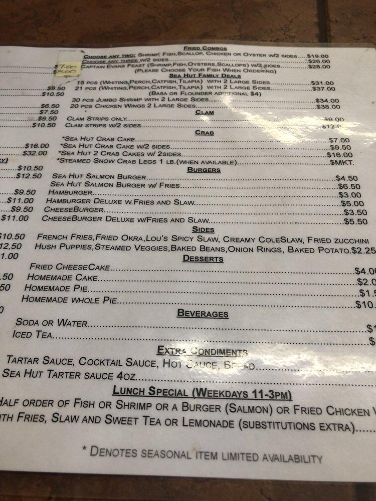 Menu at Sea Hut restaurant, Monroe