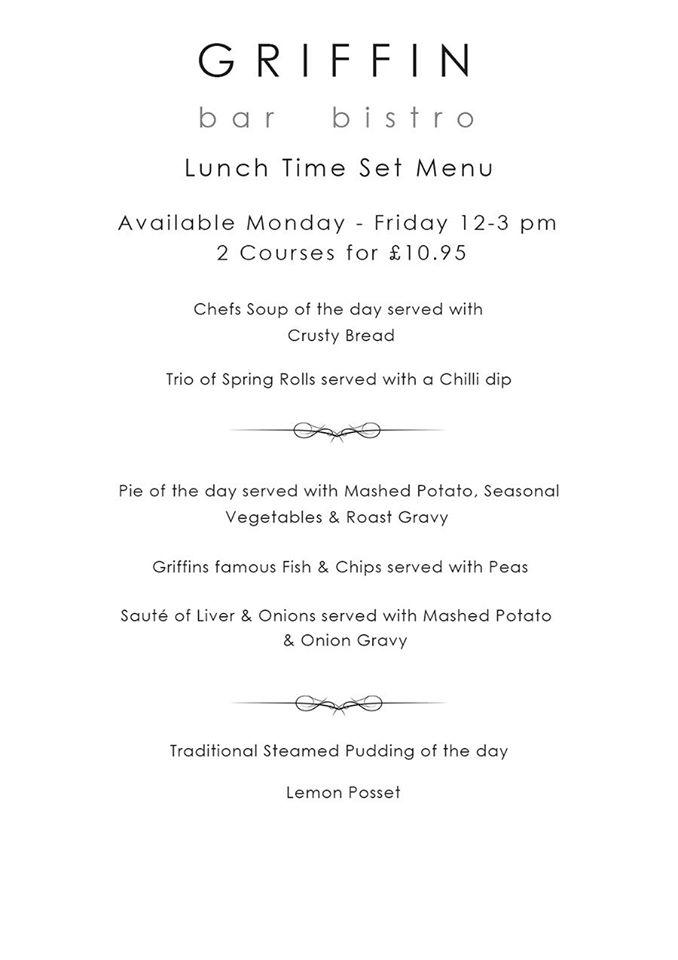 Menu at The Griffin pub & bar, Nottingham