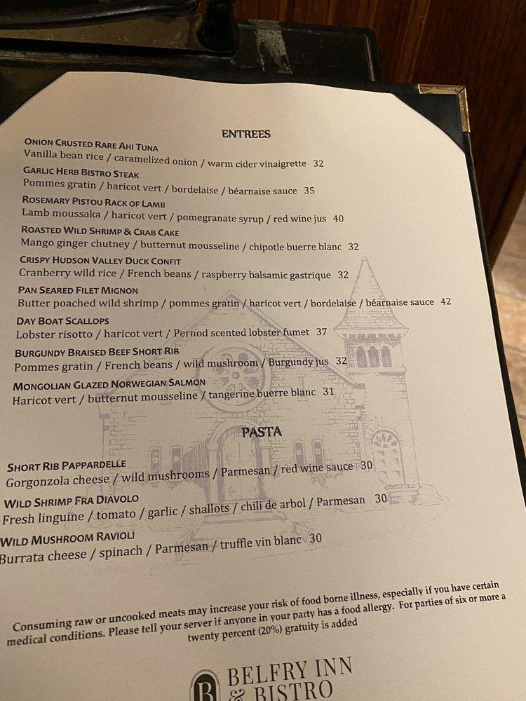 Menu at Belfry Inn and Bistro restaurant, Sandwich