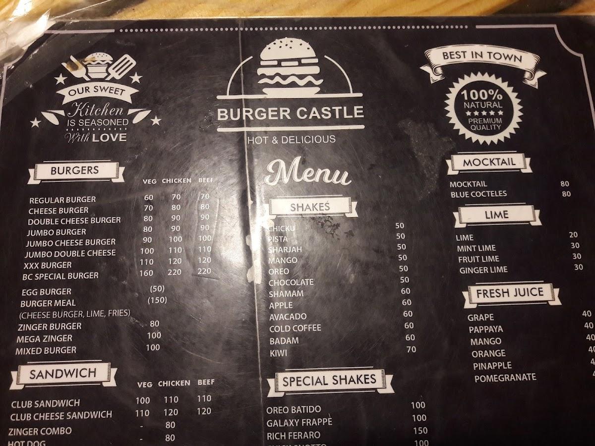 Menu at Burger Castle BC Cafe, Thrissur, G6FC+5GQ