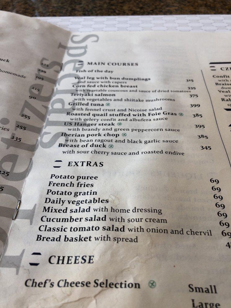 Menu at Café Imperial cafe, Prague